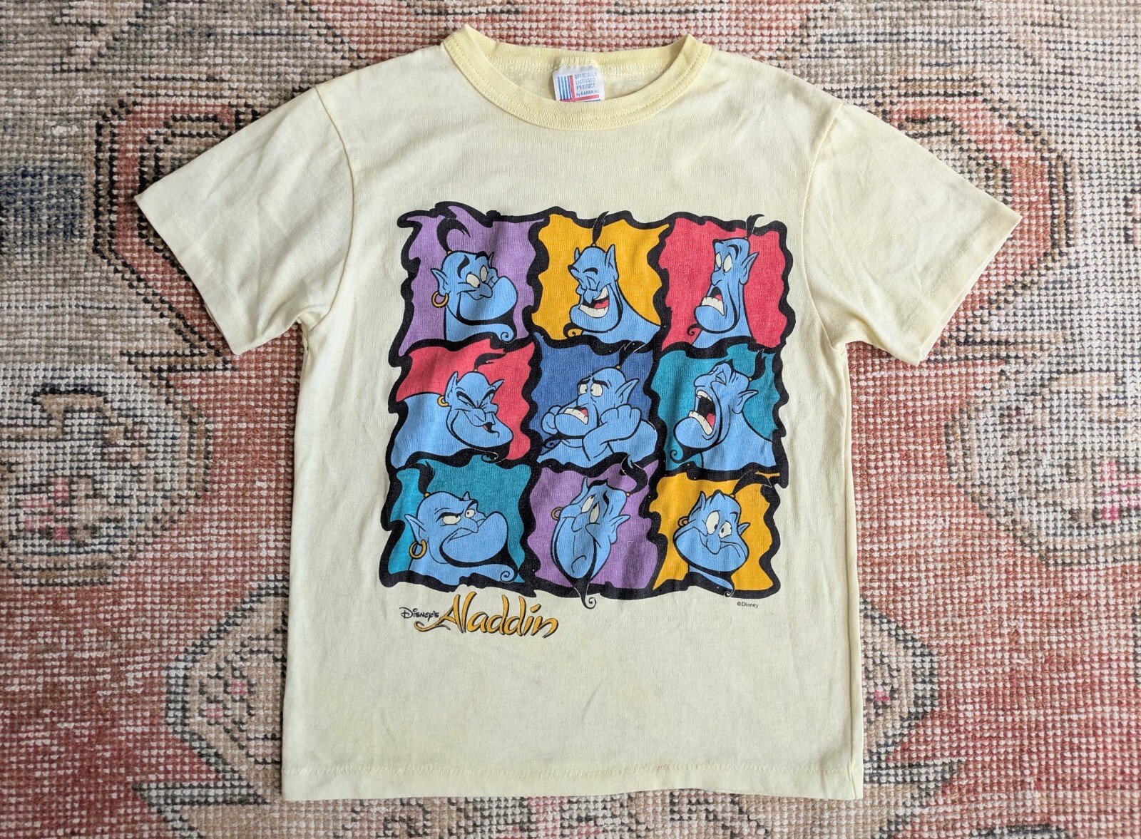 Vtg 90s Aladdin Genie Disney Yellow Baby Tee Single S… - Gem