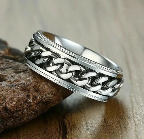 Unisex Silver Spinner Ring Sz 11 Stainless Fidget Ring Mens Ring Fidget ...