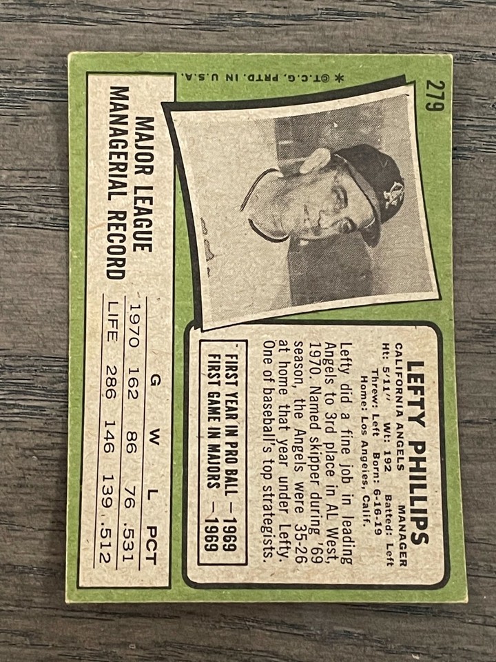 1971 Topps Lefty Phillips #279 California Angels | eBay