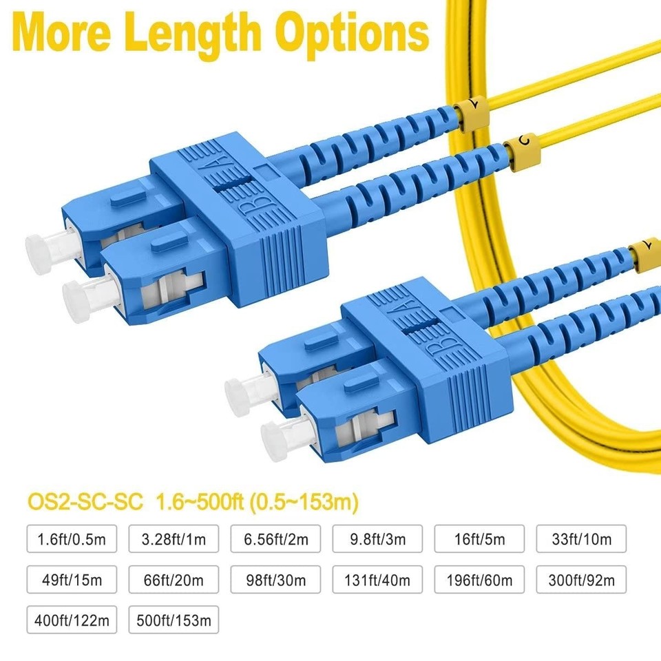 3ft OS2 SC to SC Single Mode Duplex 9/125m 10G LSZH Fiber Optic Cable ...