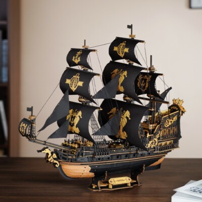 ROKR 3D Wooden Puzzle The Seahorse Barque DIY Ship Model Toys Kits Boys ...