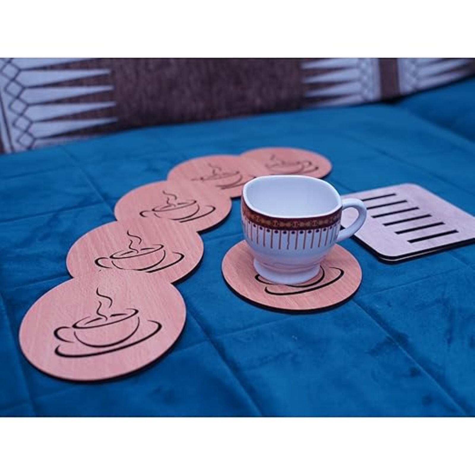 Elegant Wooden Coasters for Cups - Set of 6 with Stand Prevent Rings ...
