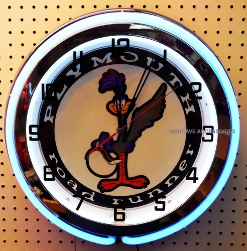 18" Plymouth Road Runner Sign Double Neon Clock Mopar Roadrunner | eBay