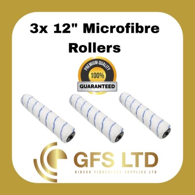 3x 12" x 1.75" Microfibre Medium Pile Paint Roller Cover- High Quality ...