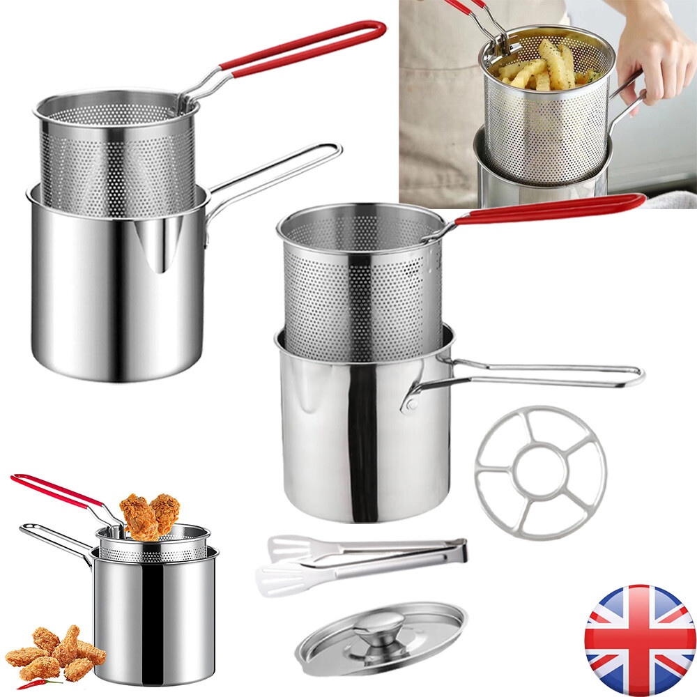 Deep Fryer Set 12cm Stainless Steel Frying Basket Pan Kitchen Tong Tool ...