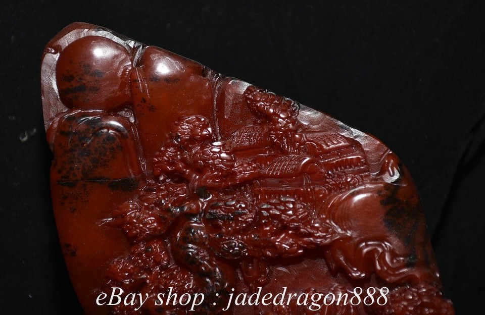 8"Natural China Old Shoushan Stone Carved Mountain Moon Tree House Man ...