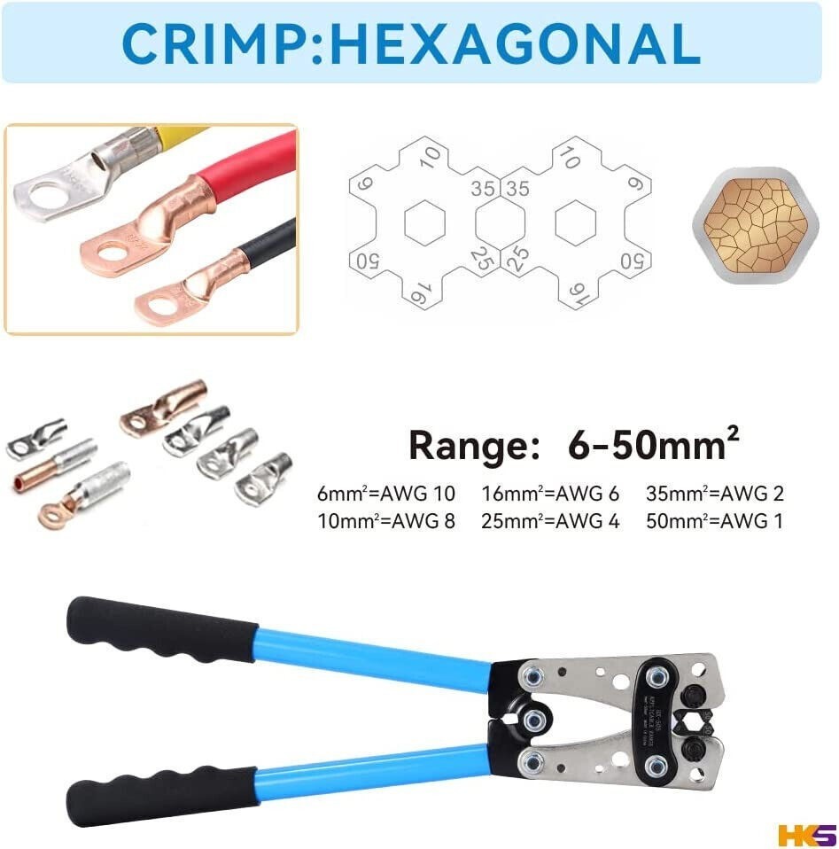 ⭐Battery Cable Lug Crimping Tool 10-1 AWG with Cutter & 60Pcs Terminals ...