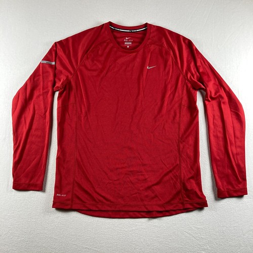 Nike Miler Shirt Mens Large Red Dri-Fit Running Long Sleeve Performance Tech | eBay