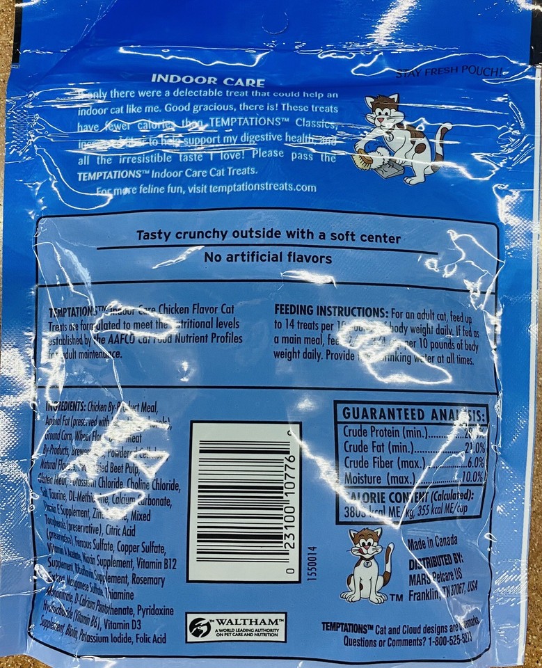 Temptations INDOOR CARE Chicken Flavor Adult Cat Treats 4.9 oz Bag | eBay