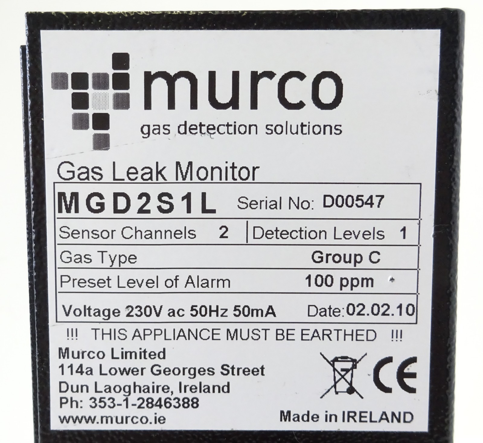 MURCO MGD2S1L Gaswarnanlage Leckageüberwachung Gas Leak Monitor ...