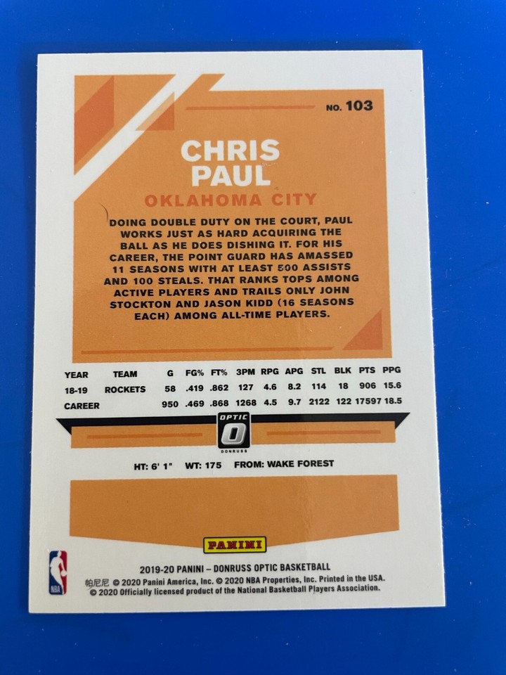 2019-20 Donruss Optic #103 Chris Paul Thunder {BOX 22 E2} | eBay