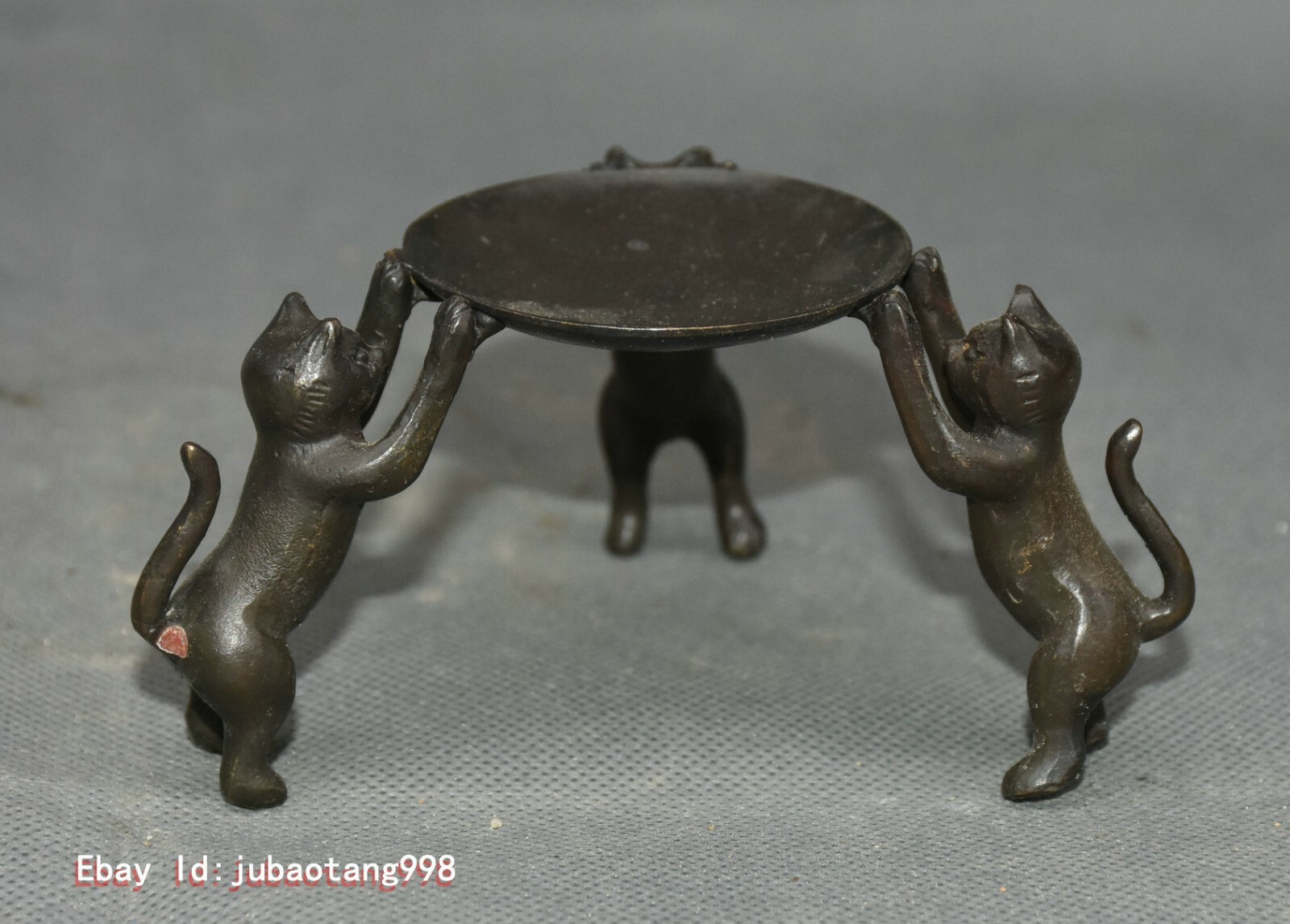 Chinese Folk Copper Bronze Lucky Cat Statue Candle Holder Candlestick ...