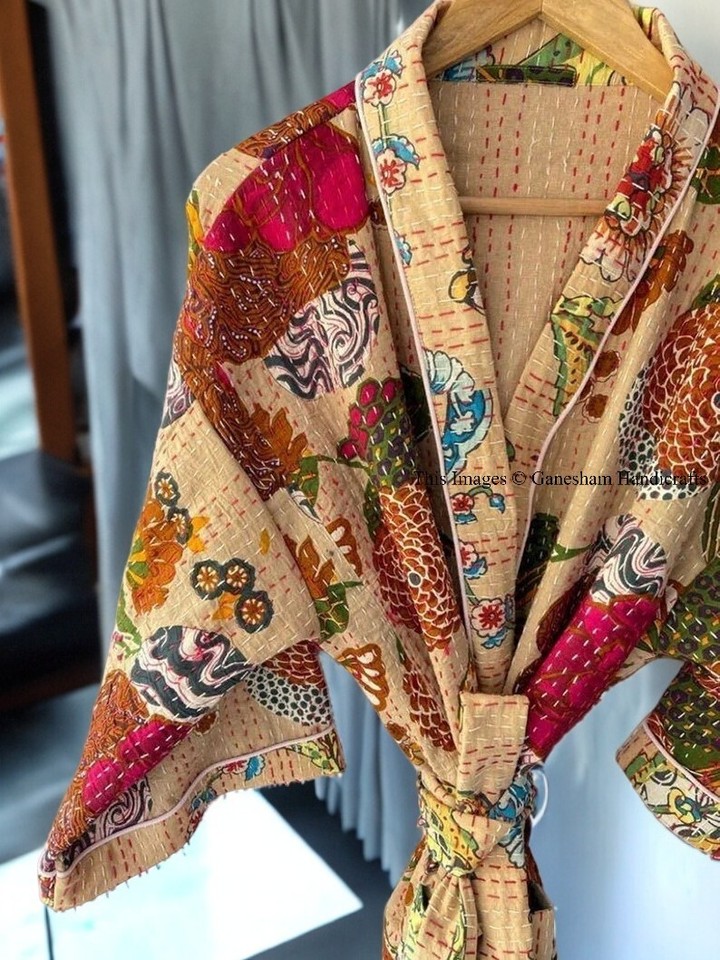 Vintage Cotton Handmade Kantha Jacket japanese Kimono Style Quilted ...