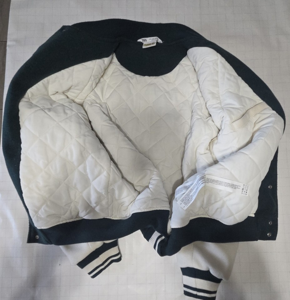 ZARA PEANUTS Jacket Men Medium Snoopy Varsity Bomber Green Patch ...