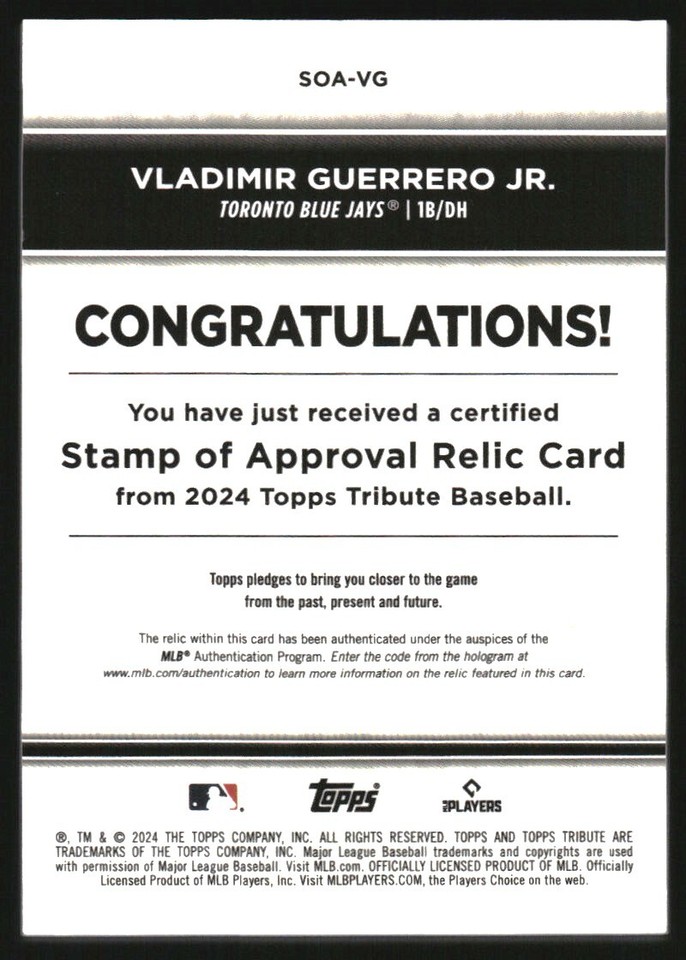 2024 Topps Tribute Stamp of Approval Relic Blue #SOAVG Vladimir ...