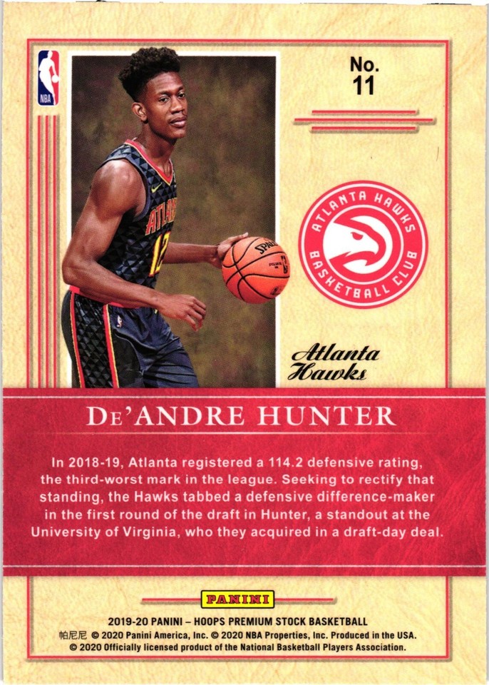2019-20 Panini Hoops Premium Stock Class of 2019 DeAndre Hunter RC ...