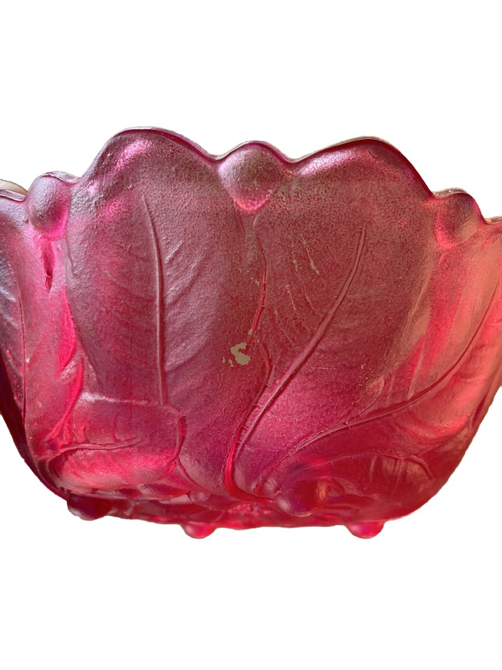 Vintage Indiana Glass red goofus glass flower and leaf design 9 ...