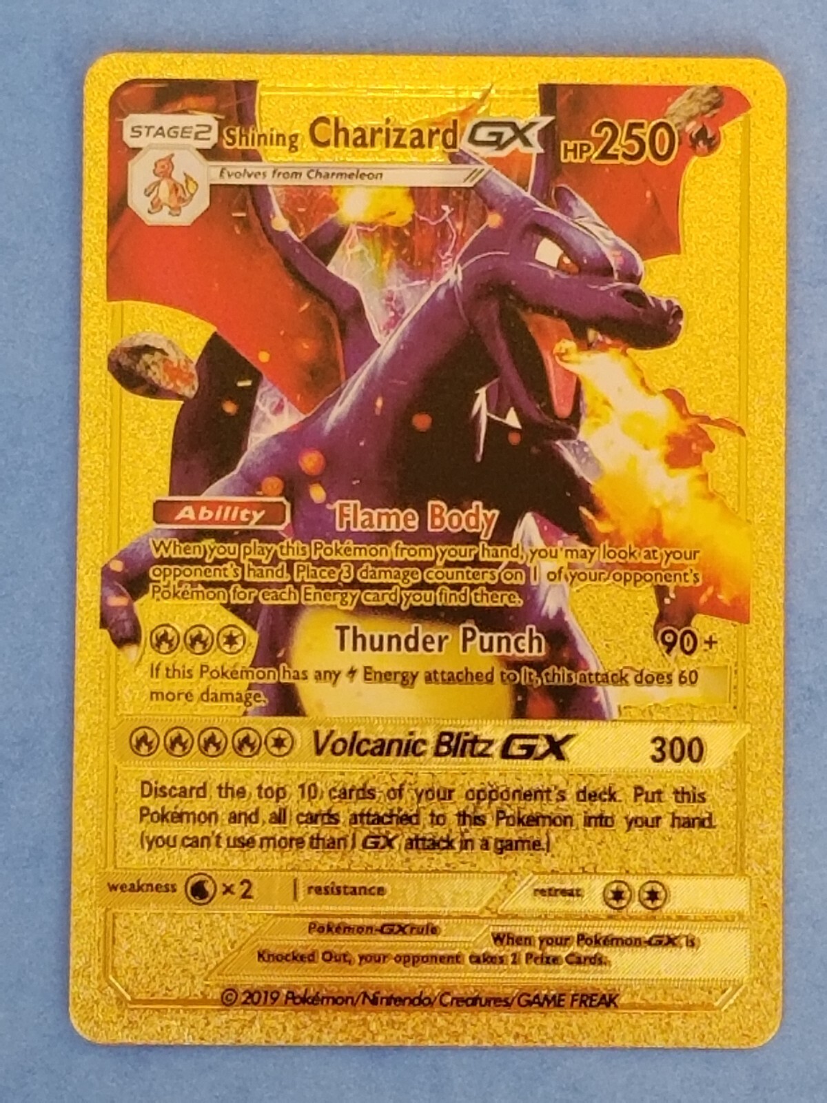 Shining Charizard GX Pokemon Gold Foil Etched 250 HP Fan Art Card Read ...