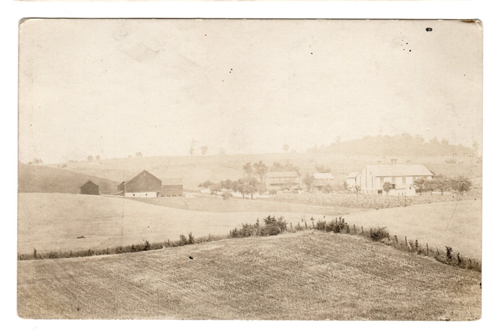 RPPC Hilly Farm Land Open Fields Crops Barn Aerial View Real Photo ...