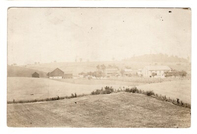 RPPC Hilly Farm Land Open Fields Crops Barn Aerial View Real Photo ...