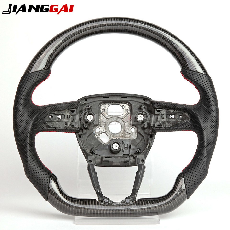 Real Carbon Fiber Perforated Leather Steering Wheel For Audi Q7 RSQ8 ...