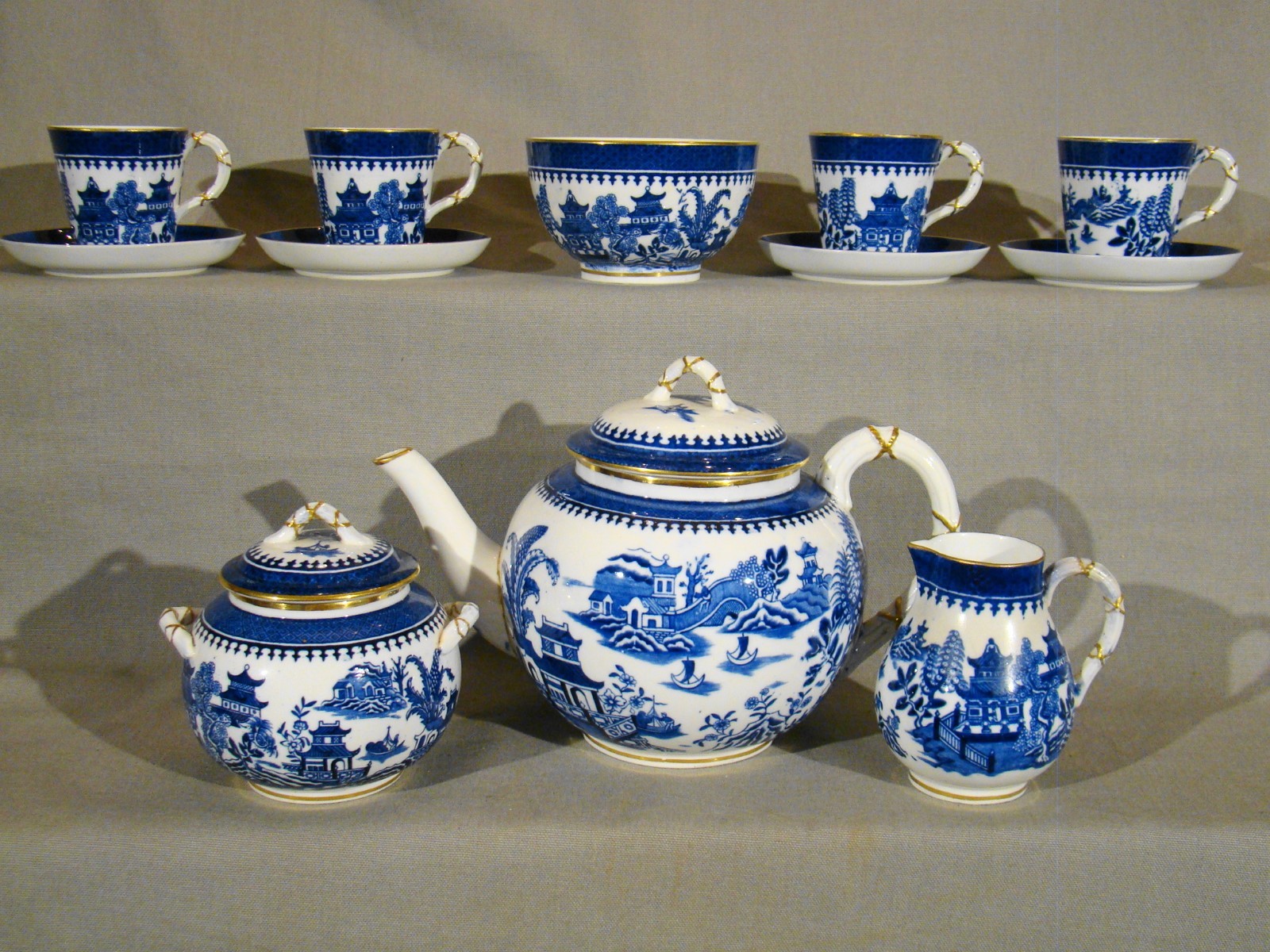 Antique Royal Worcester 12 Pieces Temple Pattern Tea Set Blue & White c ...