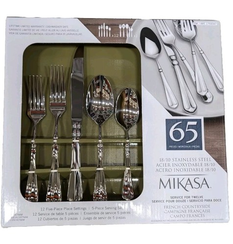 Mikasa French Countryside 65 Piece 18/10 Stainless Steel Flatware Set ...