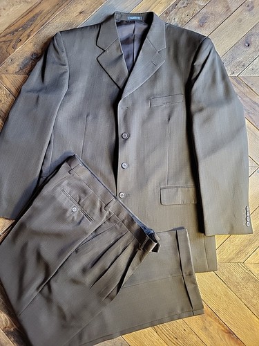 Vanetti 42R 4 Button 2 Pc Business Suit Brown Pleated Herringbone Mens ...