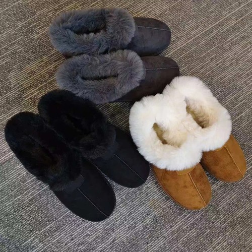 Women Full Slippers Faux Fur Winter Fluffy Boots Suede Warm Shoes For ...