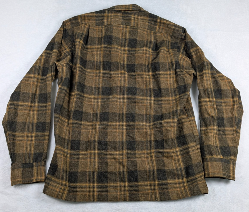 Vtg Pendleton Wool Board Shirt Mens Medium Yellow Black Plaid Loop ...