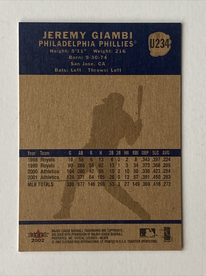 Jeremy Giambi Signed 2002 Fleer Tradition Phillies | eBay