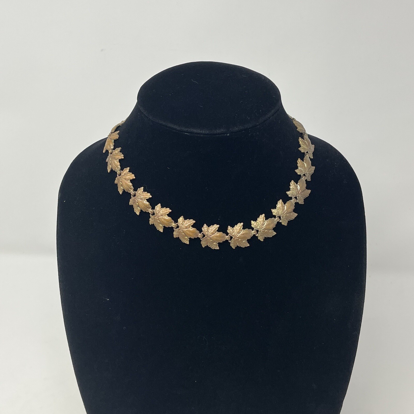 Vintage Solid Copper Leaf Design Link Necklace Unsign… - Gem