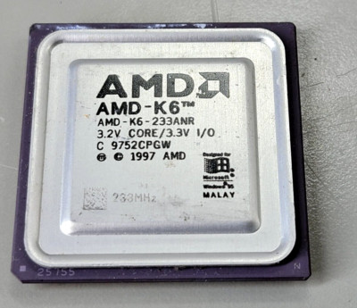 AMD-K6-233ANR 233MHZ CPU AMD-K6 3.2V CORE 3.3V I/O, Vintage, Rare 1997 ...