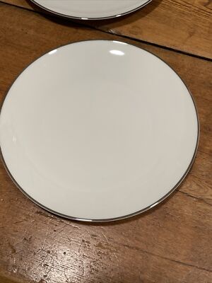 12 Noritake white porcelain Plates Dishes Luncheon silver rim 8 3/8 ...
