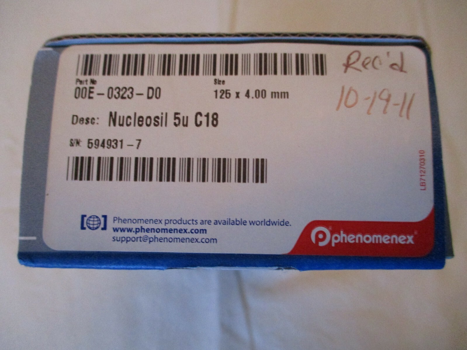 Phenomenex, Nucleosil 5um C18, 125 x 4.00 mm, P/N 00E-0323-D0 CHO-9330 ...