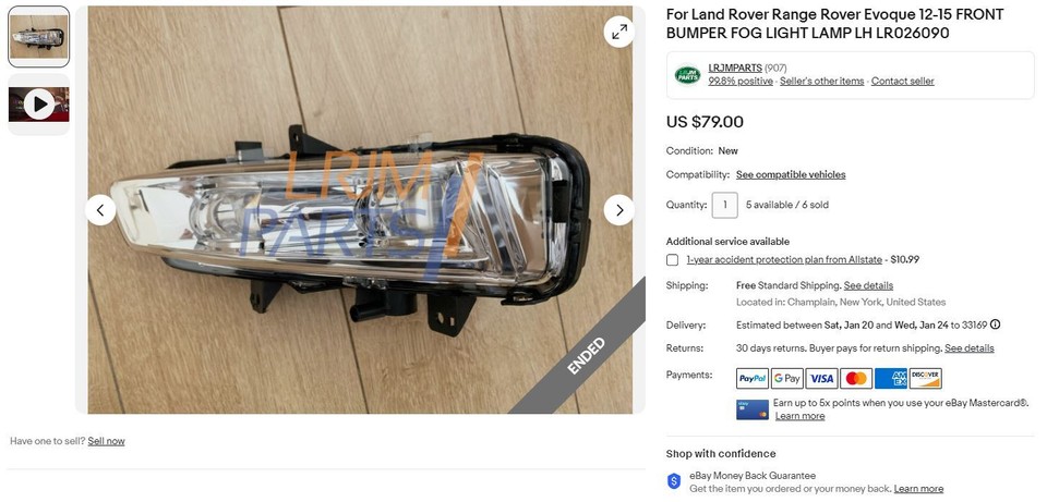 For Land Rover Range Rover Evoque 12-15 FRONT BUMPER FOG LIGHT LAMP LH ...