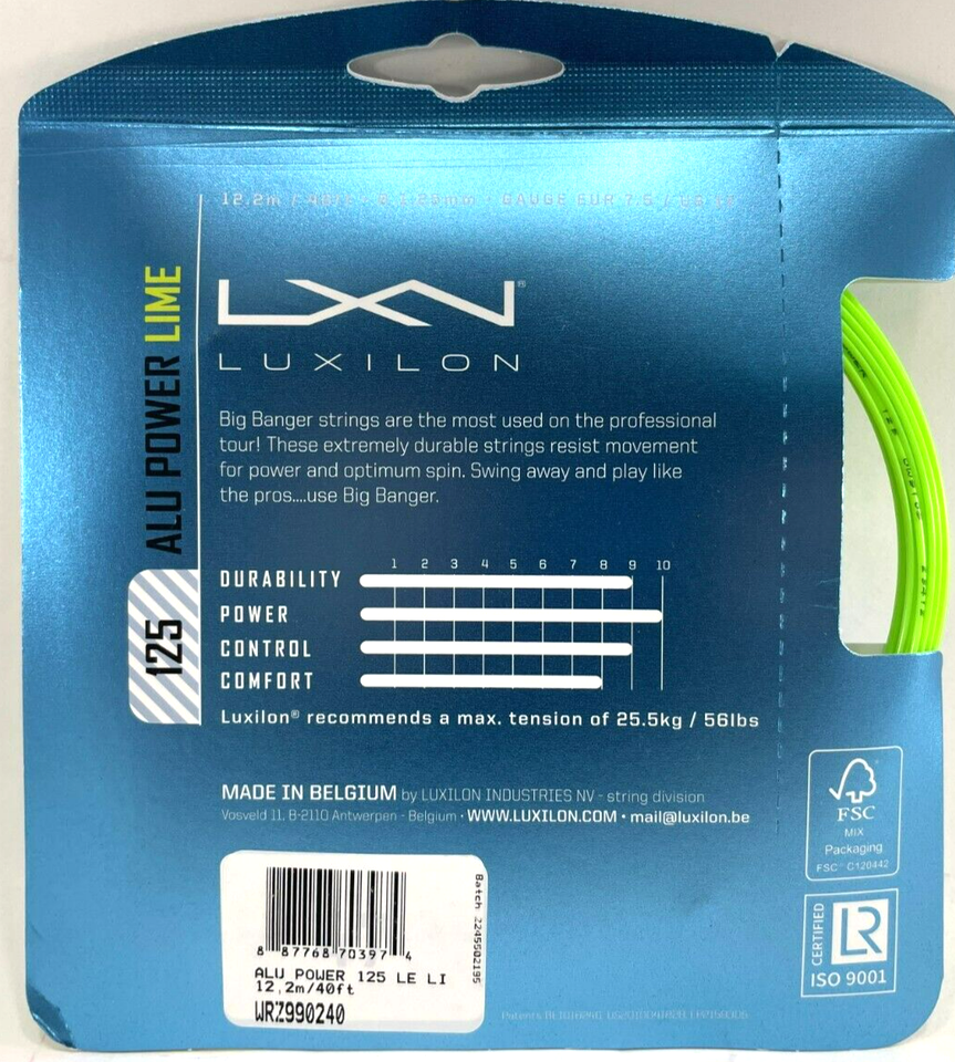 Luxilon - WRX990240 - L.E. Alu Power 125/16L Tennis Racque String Set ...