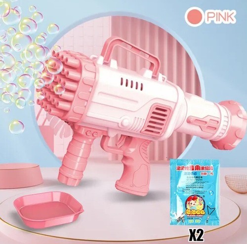 32 Hole Pink Bubble Gun Kids Soap Bubbles Machine Automatic Blower With ...