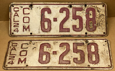 VERRY RARE 1924 COMMERCIAL DMV CLEAR (CALIFORNIA) (6-258) LICENSE PLATE ...