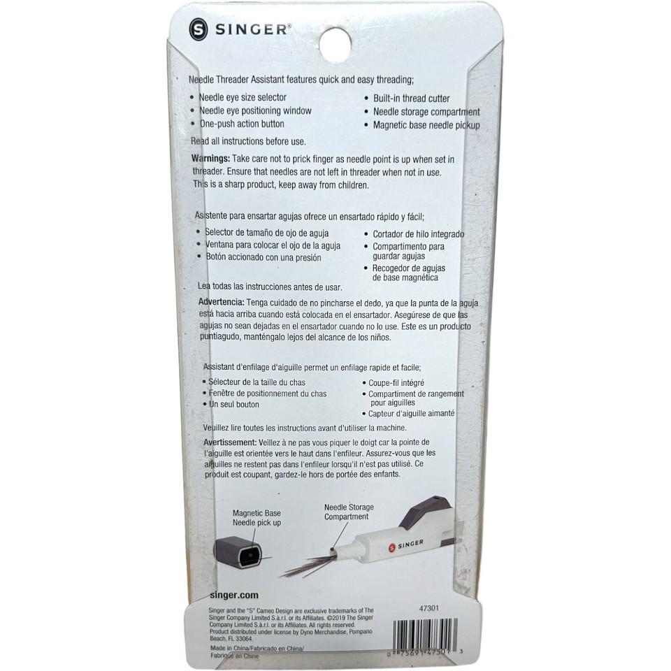 SINGER Needle Threader Assistant ONE-PUSH ACTION Quick Easy MAGNETIC ...
