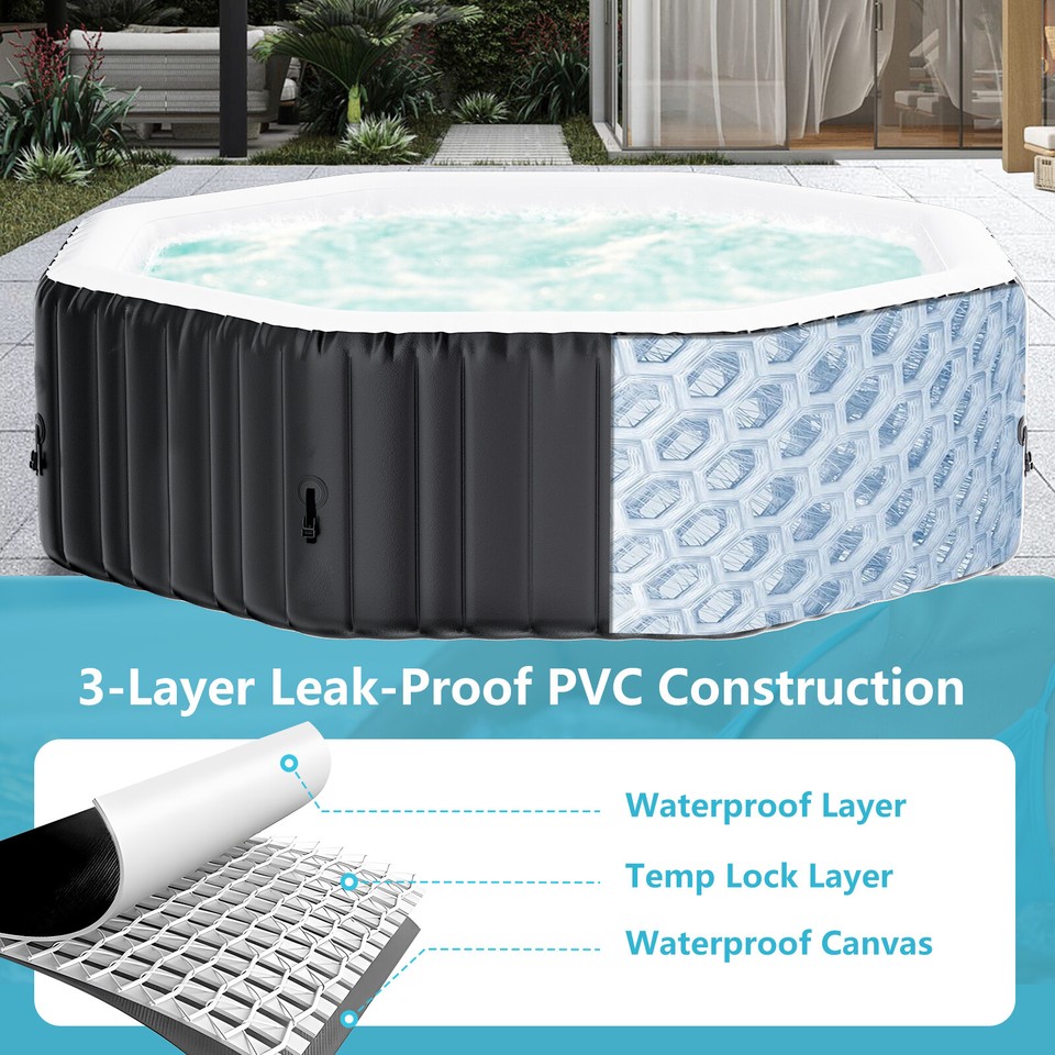 MOPHOTO 6 Person Inflatable Hot Tub Octagonal W Heater Pump/Filter/Spa ...