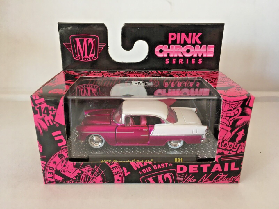 Walmart Exclusive M2 Machines Pink Chrome Series 1:64 1955 Chevrolet ...