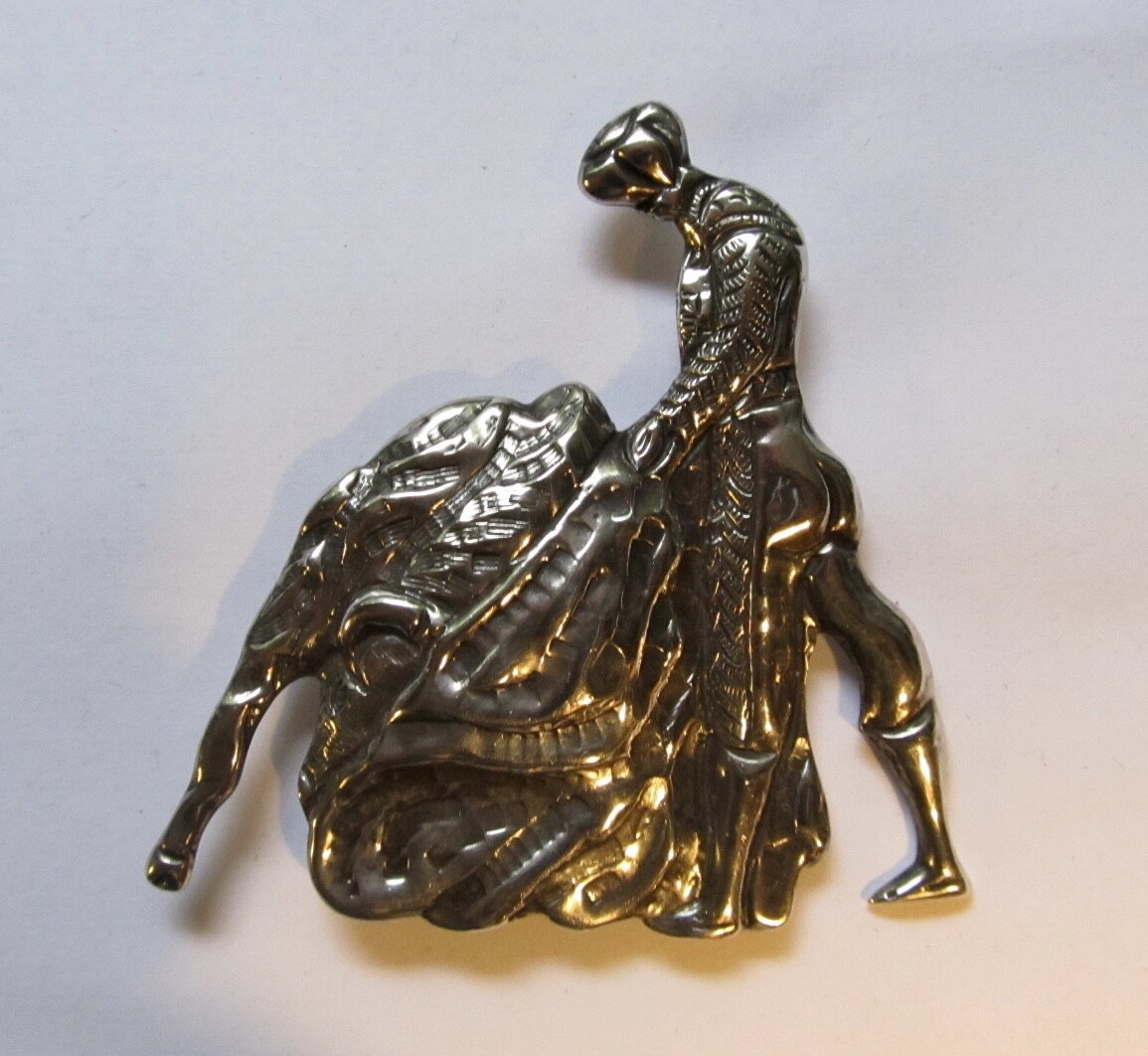 Vintage 50's Sterling Mexican Bull Fighter & Bull Large Pin 3" 25 grams ...