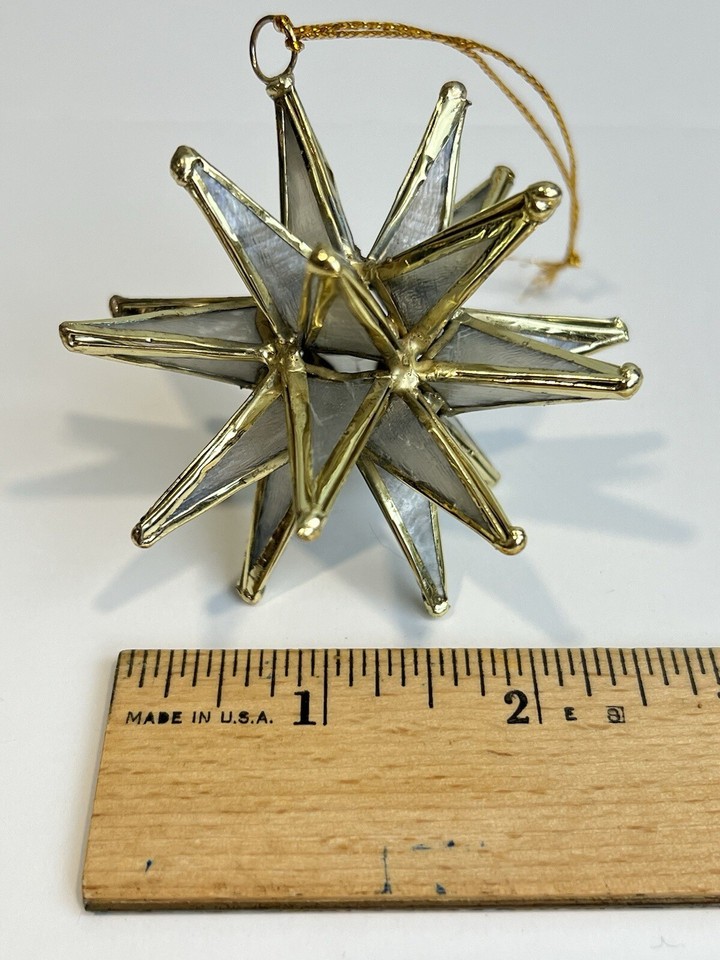 Vintage Moravian Capiz Shell Star Christmas Ornament Gold Beautiful 3 ...