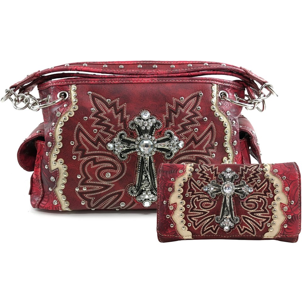 Justin West Classic Floral Geometric Embroidery Cross Conceal Carry ...