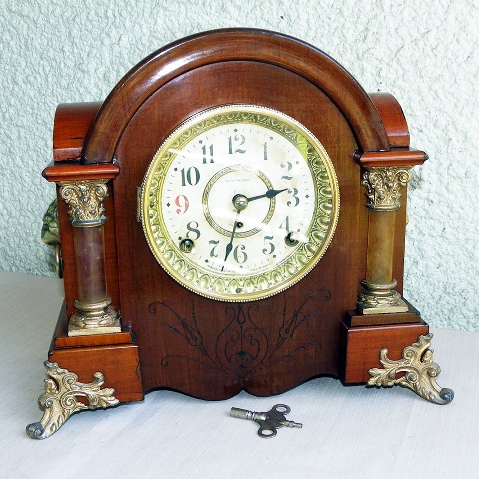 RARE ANTIQUE SETH THOMAS MODEL "TYNE" MANTEL CLOCK C/1904 8 DAY W/KEY ...