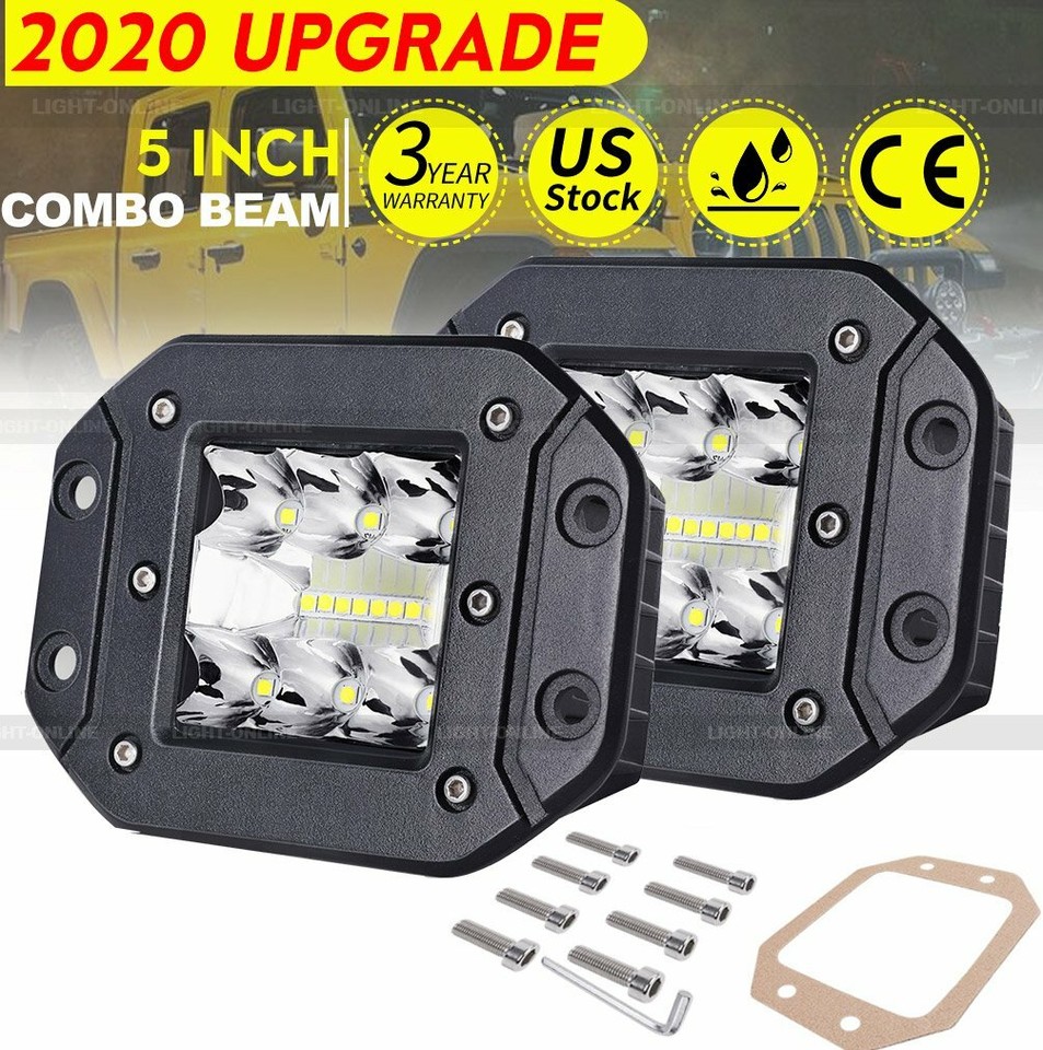 2X 5" Flush Mount LED Light Cube Pods Backup Reverse Bumper Fog Lights ...