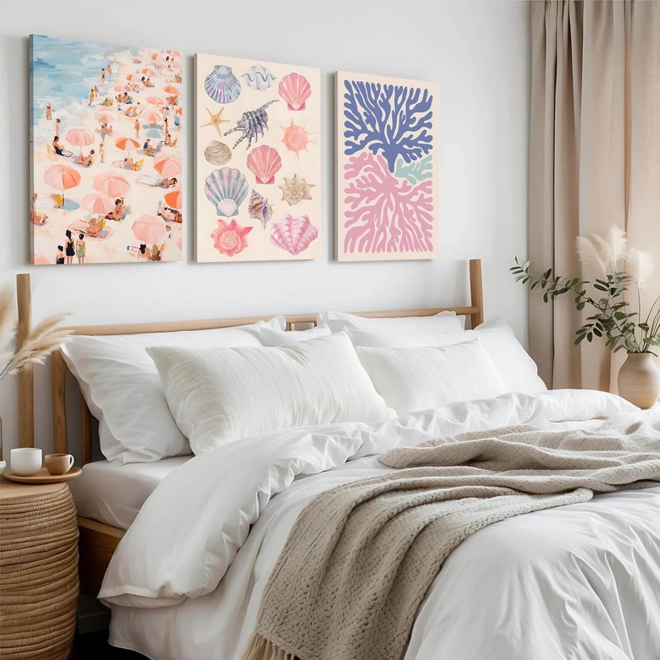 Preppy Beach Wall Art Set of 3, Teen Beach Room Decor Coastal Girl ...