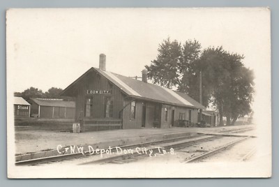 C&NW Railroad Depot DOW CITY Iowa RPPC Rare Antique Train Station Photo ...