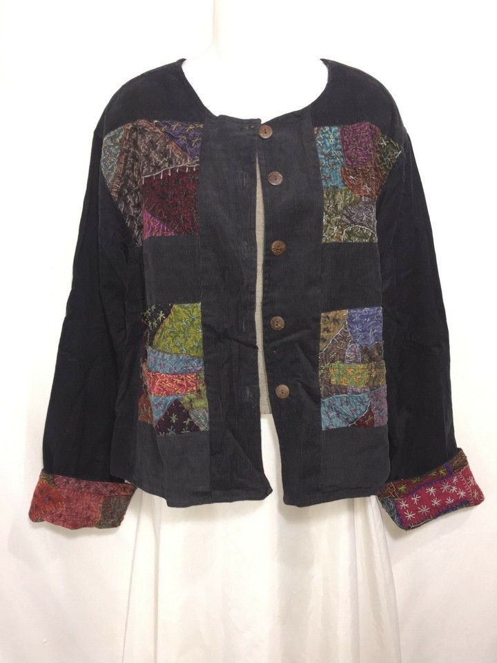 Sacred Threads Jacket Medium Large Black Corduroy Nothing Matches ...